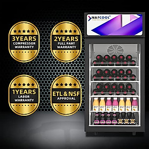 NAFCOOL Sub Zero Commercial Beverage Refrigerator Cooler, 3 Cu Ft Mini Small Undercounter Countertable Refrigerator Drink Display Fridge with Glass Door Home or Sale Used,ETL & NSF Approval, 20" Wide