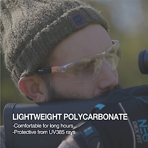 DEX FIT Safety Glasses SG210, Z87 Eye Protection, Anti-Fog & Scratch Resistant, Adjustable for Women and Men, UV Protection (Black & Blue Frame, Clear Lens)