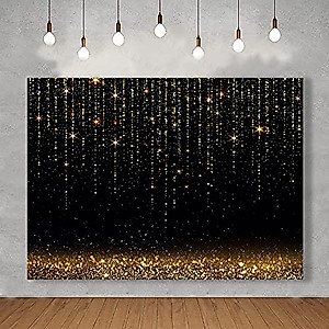 KUKUSOUL 7x5ft Gold Bokeh Spots Backdrop Black and Gold Glitter Sparkle Wedding Photography Background Birthday Party Decorations Banner Photo Booth Studio Props KUBQY087