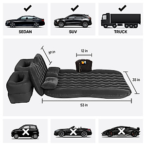 EPHESIAL Car Mattress - with Mobile Phone Pocket, Headboard, Pillows and Air Pump (Portable) - Car Air Mattress - Backseat Air Mattress for Car - Inflatable Bed for Car, SUV, Truck (Black)