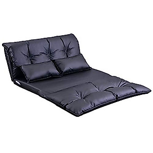 EOVTK Adjustable Lazy Sofa with 2 Pillows, PU Leather Loveseat Recliner, 5 Position Floor Couch Video Gaming Foldable Mattress Futon Sleeper Bed for Bedroom, Living Room, Black