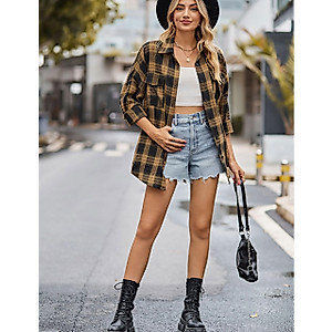 Zontroldy Womens Flannel Plaid Shirts Oversized Lightweight Buffalo Plaid Button Down Shirt Blouse Tops (0355-02Brown-S)