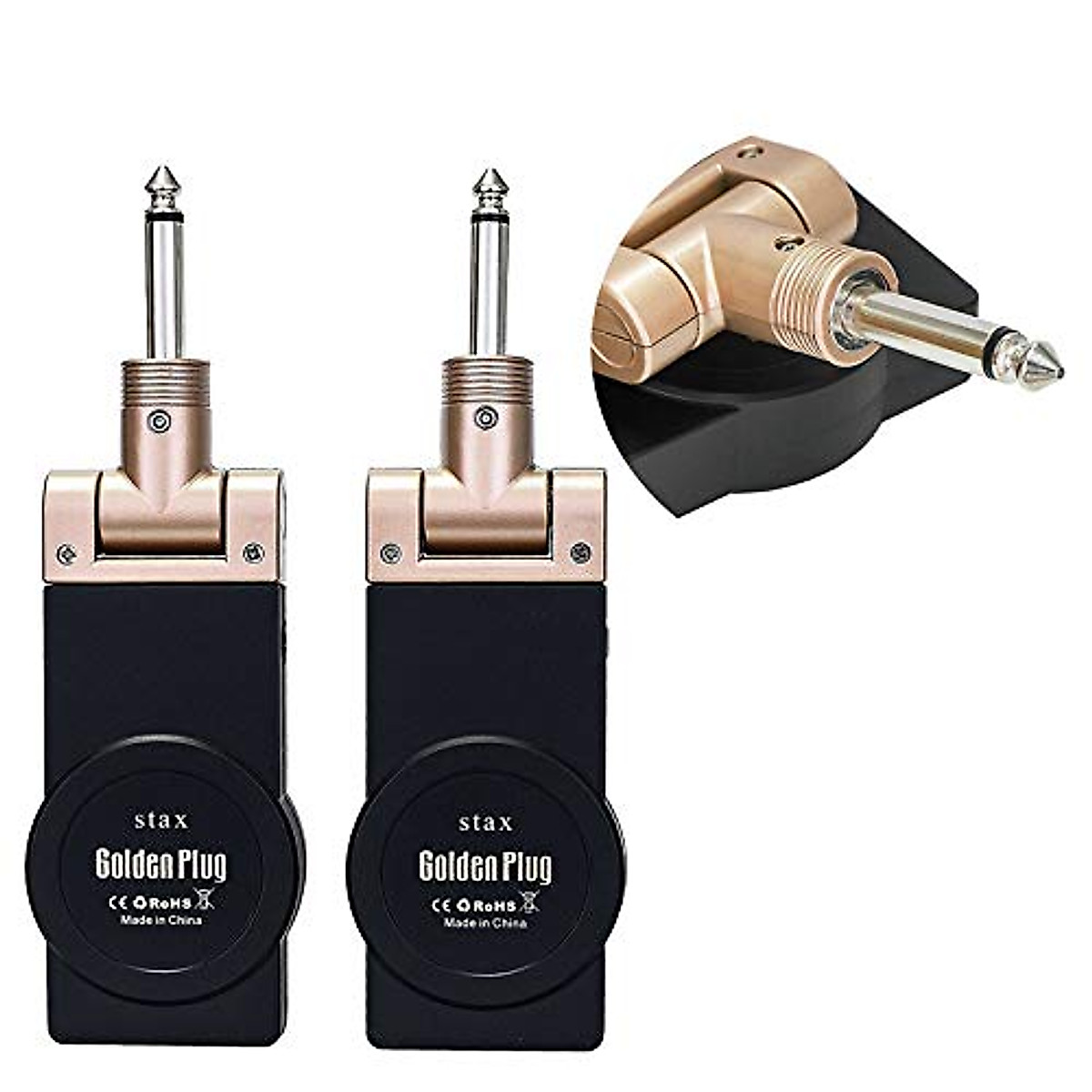 Stax Guitar Wireless System Transmitter and Receiver, Electric Guitar Accessories with 2.4GHZ, Built-in Rechargeable Wireless Guitar System for Electric Guitar Bass Gold