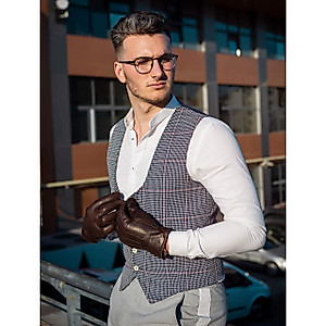 Harssidanzar Leather Gloves for Men,Winter Sheepskin Driving Riding Gloves Cashmere Lined,Black, L