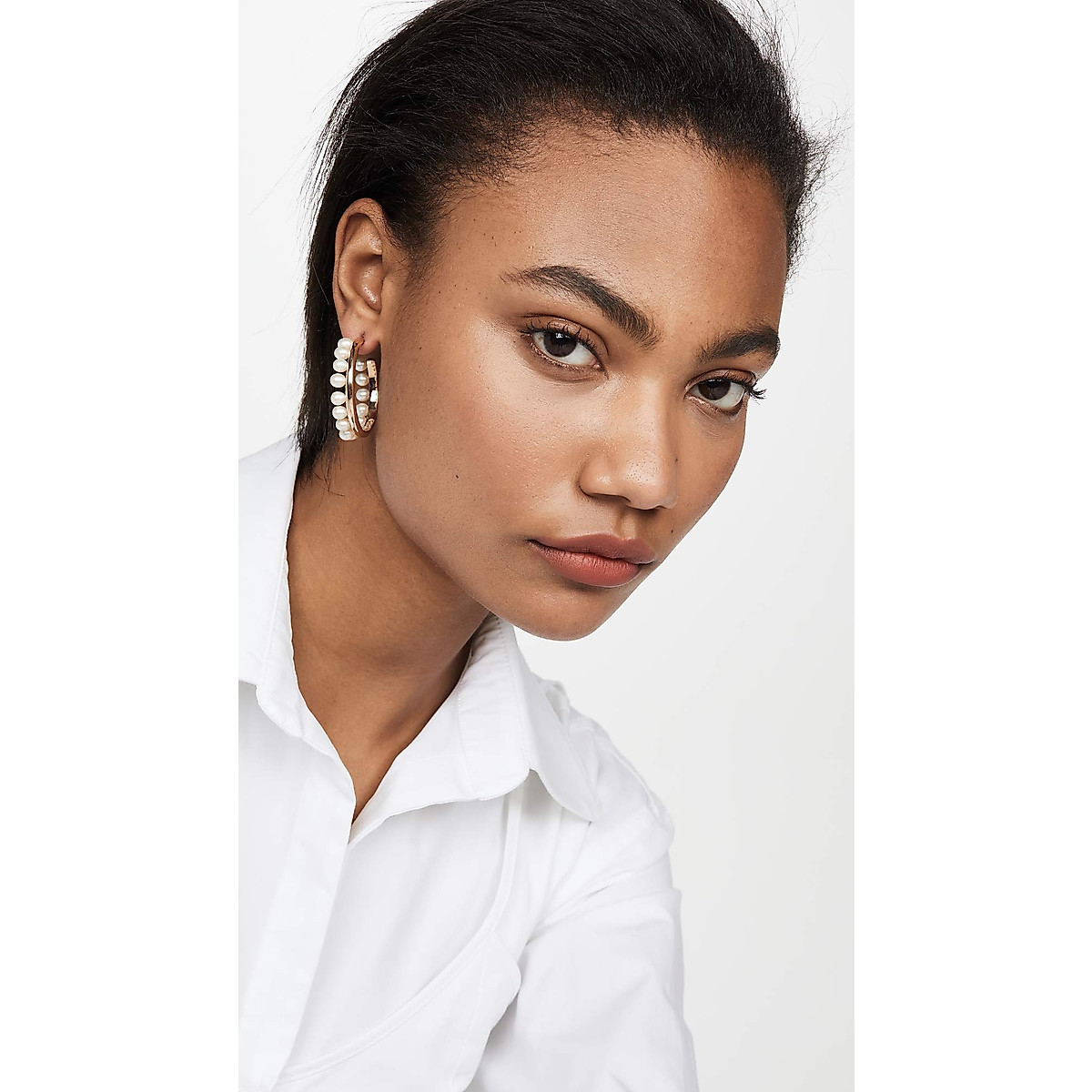 Tory Burch Women's Pearl Fringe Hoops, Tory Gold/Pearl, One Size