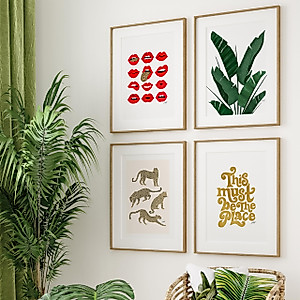 Creative Collage Set of 4 | Leopard | Plant | This Must Be the Place | Lips | Wall Art | Poster | Art Print | Dorm Room Decor | Poster | Made in USA | Gallery Grade | Unframed (8x10)