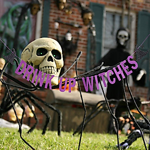 Drink Up Witches Banner Purple Glitter, Halloween Witch Banner Witches Halloween Party Banner for Witch Party Decorations Halloween Haunted Mansion Party Decorations