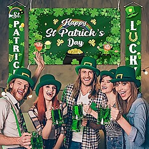 St Patricks Day Decorations, St. Patrick's Day Porch Sign Welcome Banner, Large Lucky Shamrock Clover Photography Backdrop Decor, St Patricks Day Gift for Outdoor Garden Door Parade Party Supplies