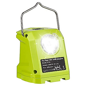 P743 USB Battery Adapter Portable Power Source with 420LM LED Work Light with Hook,Dual USB Phone Charger,Multifunction USB Adaptor Compatible with Ryobi 18V One+ Lithium-ion Battery P107 P108