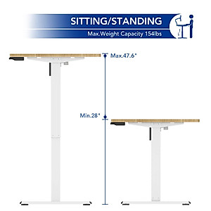 SANODESK Electric Standing Desk 48 x 30 Inches, Height Adjustable Stand Up Desk w/2-Button Controller, Ergonomic Computer Desk for Home Office, White Frame + Natural Tabletop