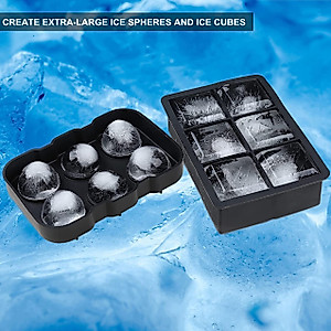 Helpcook Ice Cube trays(set of 2), Silicone Sphere Ice Ball Maker with Lid and Large Square Ice Cube Molds for Whiskey Ice and Cocktails, Food Grade Silicone, Reusable and BPA-Free