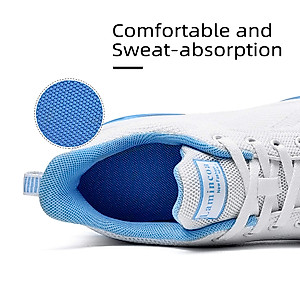 Lamincoa Air Tennis Shoes for Women Lightweight Comfortable Running Shoes Lace Up Tennis Shoes Road Casual Outdoor White-Blue 7
