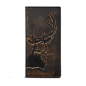 House of Jack Co. DEER Long Wallet For Men | Full Grain Leather With Hand Burnished Finish | Long Bifold Wallet | Rodeo Wallet | Deer Hunter Gift