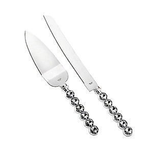 Fashioncraft 2557 Glitz and Glamour Silver Cake Server Set with Large Rhinestones - Wedding Cake Knife and Server Set