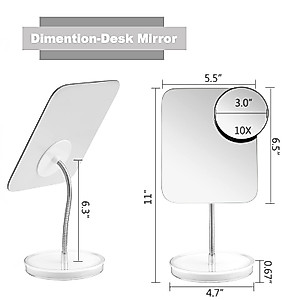 Jasefa Desk Makeup Mirror with Detachable 10x Magnification,360° Rotation Flexible Gooseneck Mirror with Stand,Tabletop Cosmetic Mirror,Good for Shower Shaving Traveling-Rectangle