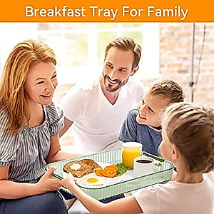 VANDHOME Serving Tray with Handle Set of 2 Rectangular Tray/Platters for Food Organizer, Snacks, Cookies, Dessert, Breakfast, Stackable Sturdy and Easy Clean Serving Tray, 13" x 7" & 15" x 9.6" Green