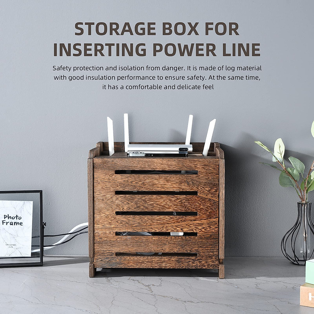 BEARUT Wooden Router Shelf Wall Mount WiFi Router Storage Box Modem Cable Router Cover Organized Power Strip Cable Management Hider Rack Need Assembly 11.4" W x 9.4" H x 9.1" D