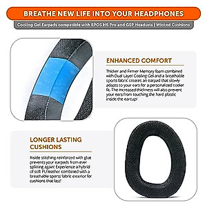 WC Freeze EPOS H6 Pro - Cooling Gel Earpads for EPOS H6 Pro/Sennheiser GSP 600 / GSP500 / GSP550 / GSP670, Made by Wicked Cushions - Enhance Comfort, Durability, Thickness | Black