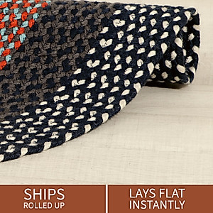 Super Area Rugs Rustic Red/White/Blue Braided Rug for Entryway/Foyer, Washable Navy Indoor Outdoor Braided Rug for Patio/Porch 3' x 5' Oval