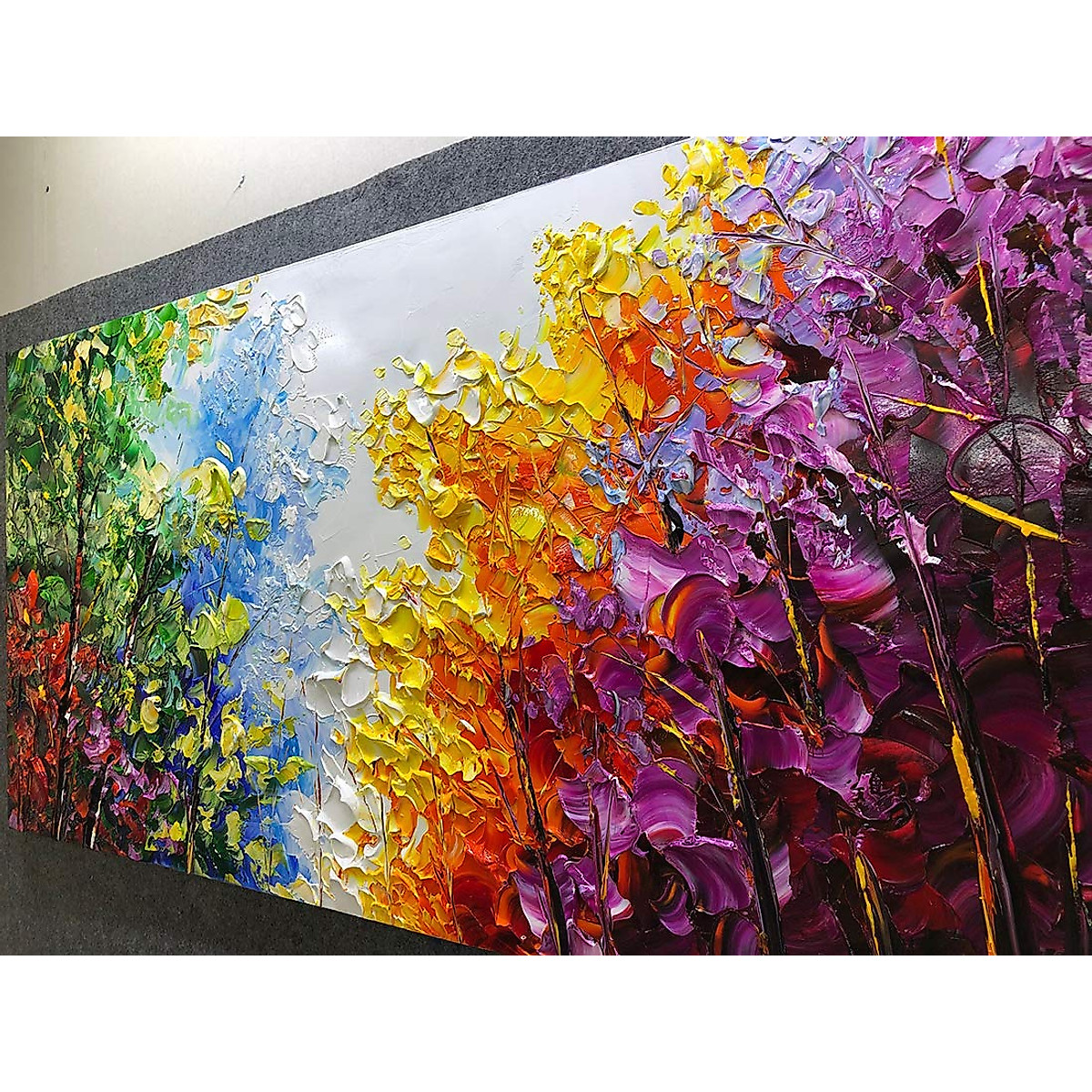 V-inspire Art, 24x48 inch Modern Abstract Oil Painting on Canvas Wall Art 100% Hand Painting Bright-Coloured Tree Art Living Room Bedroom Decoration Ready to Hang