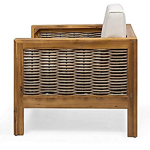 Christopher Knight Home Judith Outdoor Acacia Wood Club Chair with Wicker Accents (Set of 2), Teak Finish + Mixed Brown + Beige