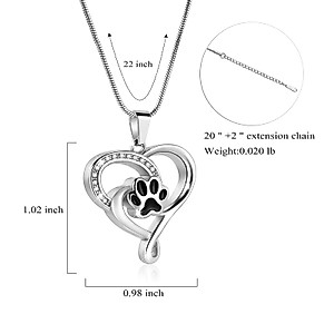 ADENLA Crystal Heart Urn Necklaces Cat Dog Paw Print Cremation Ashes Holder Pendant Necklace Pet Paw Footprint Ash Urn Jewelry for Pet