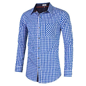 Clearlove Men's Long Sleeve Checkered Bavarian Oktoberfest Shirt for Lederhosen Blue S