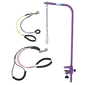 Downtown Pet Supply Dog Grooming Arm with Clamp and Grooming Loop, 2 Haunch, Purple - Adjustable, Steel Grooming Table Arm with Table Clamp, No Sit Haunch Holder Dog Grooming Restraint and Loop
