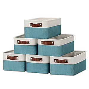 DULLEMELO Collapsible Bundle Baskets 6 Small Baskets 11.8"x7.9"x5.1" + 2 Narrow Baskets 15"x6"x5.5"（White&Teal)