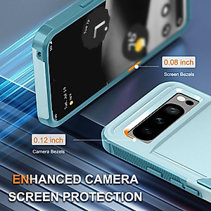 for Google Pixel 8 Pro Case, Full Body Heavy Duty Rugged Shockproof Protective Phone Cover with Wrist Lanyard Strap, Tempered Glass Screen Protector and Camera Lens Cover, Mint Green