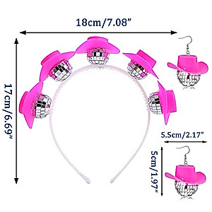 Disco Ball Earrings and Headband for Women - 70's Halloween Earrings for Women Party Costume (Disco Cowgirl Pink)