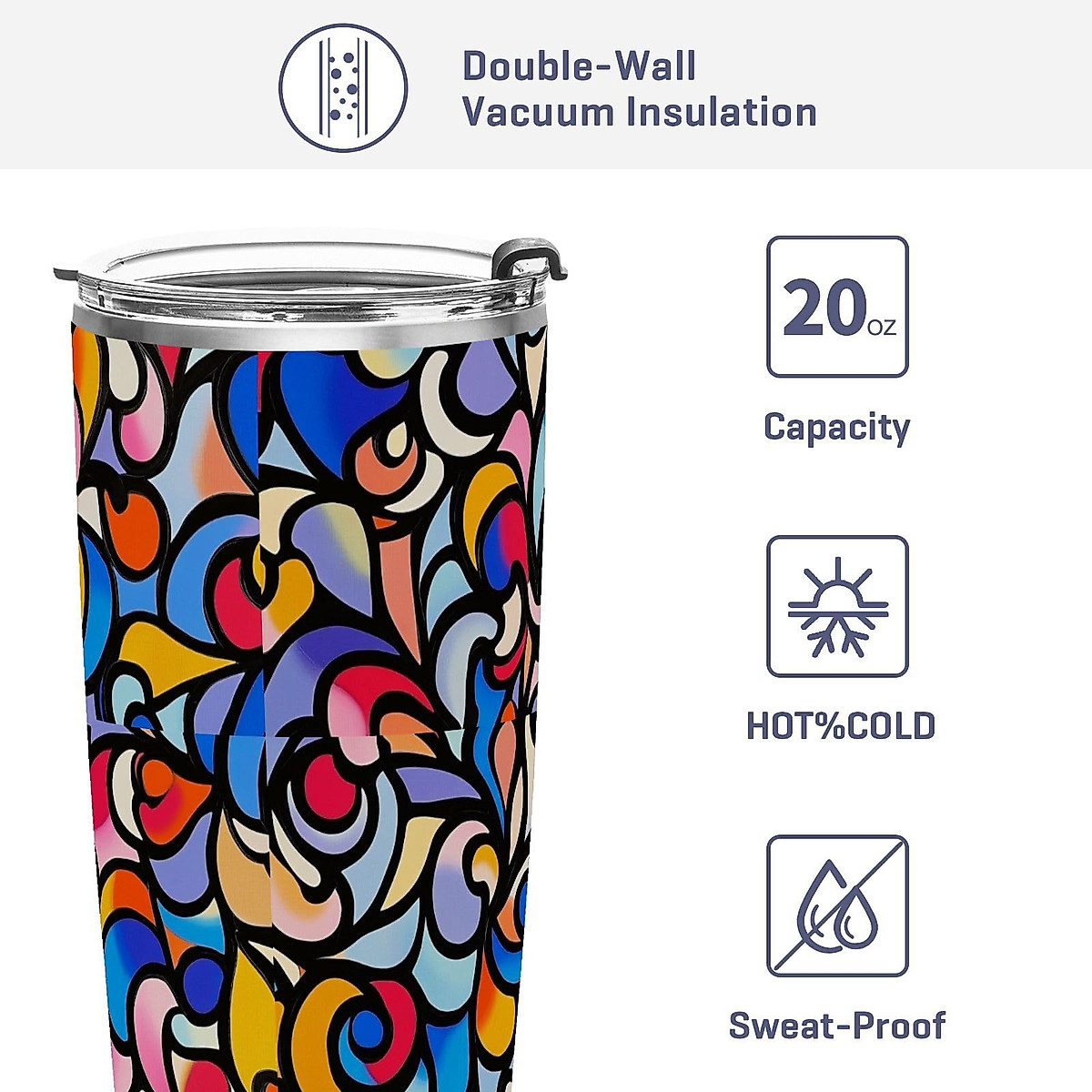 Colorful Baroque Pattern Stainless Steel drinking cups with lids with Straw Lid mug spill proof leak proof for outdoor simply insulated tumbler with lid 20 OZ