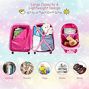 GYMAX 2Pc Kid Carry On Luggage Set, 12" & 18" Kids Suitcase with 4 Spinner Wheels, Travel Rolling Trolley for Boys and Girls, Gift for Toddlers Children (Mermaid)