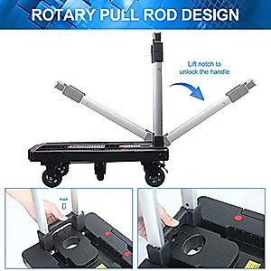 Folding Hand Truck, 330 Lbs Foldable Hand Truck Dolly Cart Heavy Duty Collapsible Trolley Portable Platform Luggage Cart with 5 Wheels & 2 Elastic Ropes for Moving, Shopping, Travel, Home, Office Use