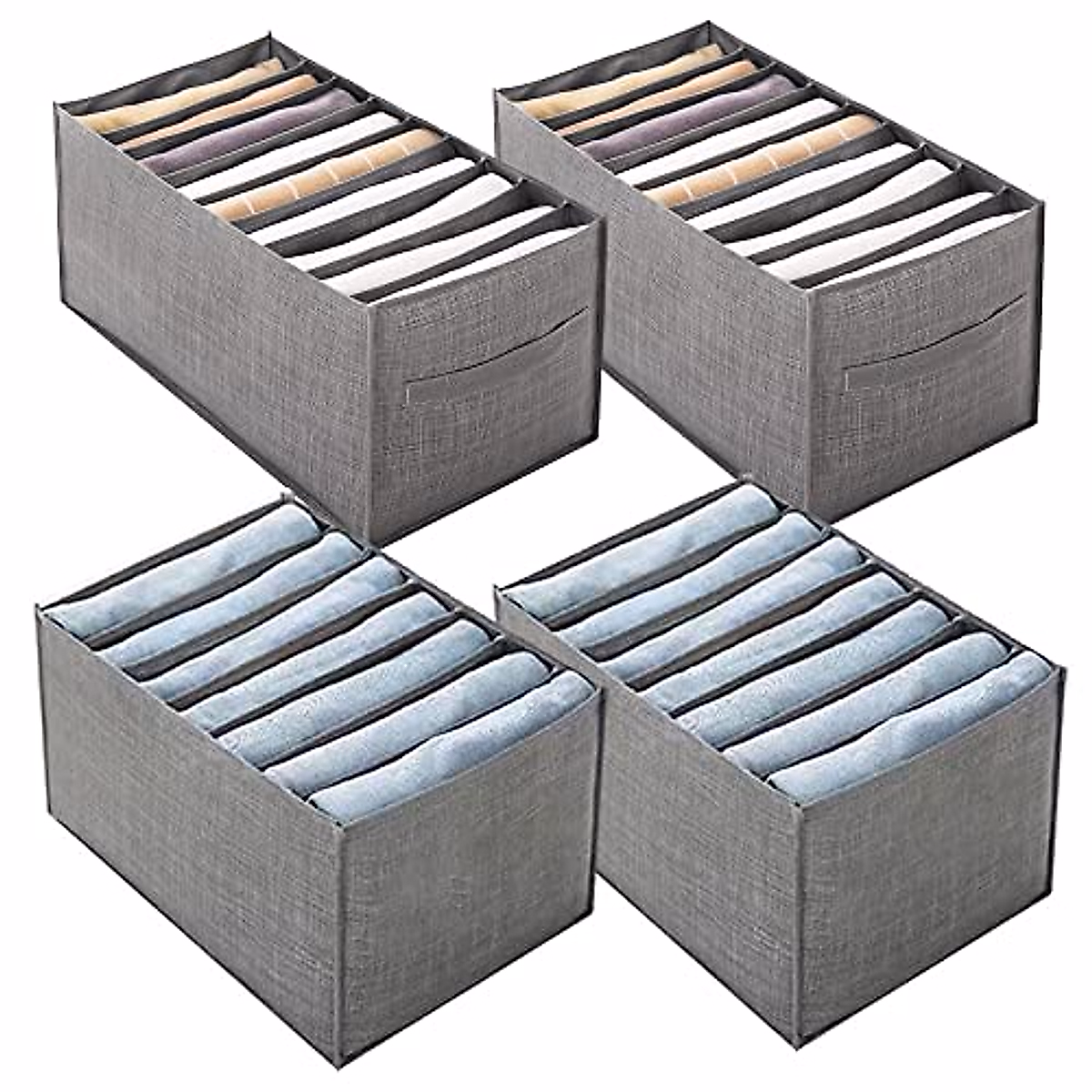 Wardrobe Clothes Organizer for Jeans,4PCS Foldable Jeans Organizer,Pant Organizer for Drawer for Clothes T-shirt Leggings Jeans and Pants Organization，7+9 Grids，Grey