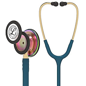 3M Littmann Classic III Monitoring Stethoscope, Rainbow-Finish, Caribbean Blue Tube, 27 Inch, 5807 & 40007 Stethoscope Identification Tag, Black
