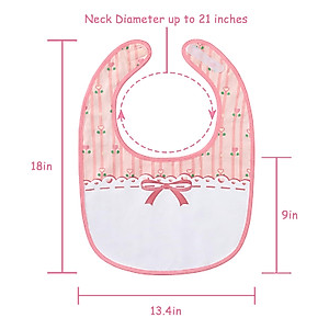 Littleforbig Cotton Waterproof Babydoll Printed Pink Floral Adult Bib with Adjustable Velcro Closure