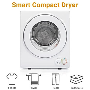 ROVSUN 110V Portable Clothes Dryer, High End Laundry Front Load Tumble Dryer Machine with Stainless Steel Tub & Simple Control Knob for Apartment, Dorm-850W, White