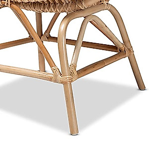 bali & pari Jayden Modern Bohemian White Fabric Upholstered and Natural Rattan Accent Chair