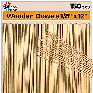 Wooden Dowel Rods 150 pcs - Wood Dowels 1/8 inch - Dowel Rod 12 inch 30cm-3mmØ - Thin Wood Dowels for Crafts - Unfinished Natural Wood Craft Sticks Hardwood Dowel Supplies