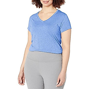 Hanes womens Sport Heathered Performance V-neck Tee Shirt, Awesome Blue Heather, Large US