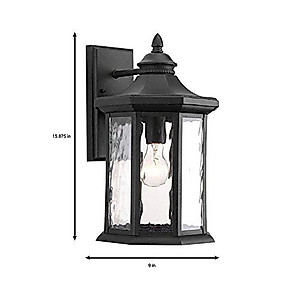 Progress Lighting Edition Collection 1-Light Clear Water Glass Traditional Outdoor Large Wall Lantern Light Textured Black, 9"