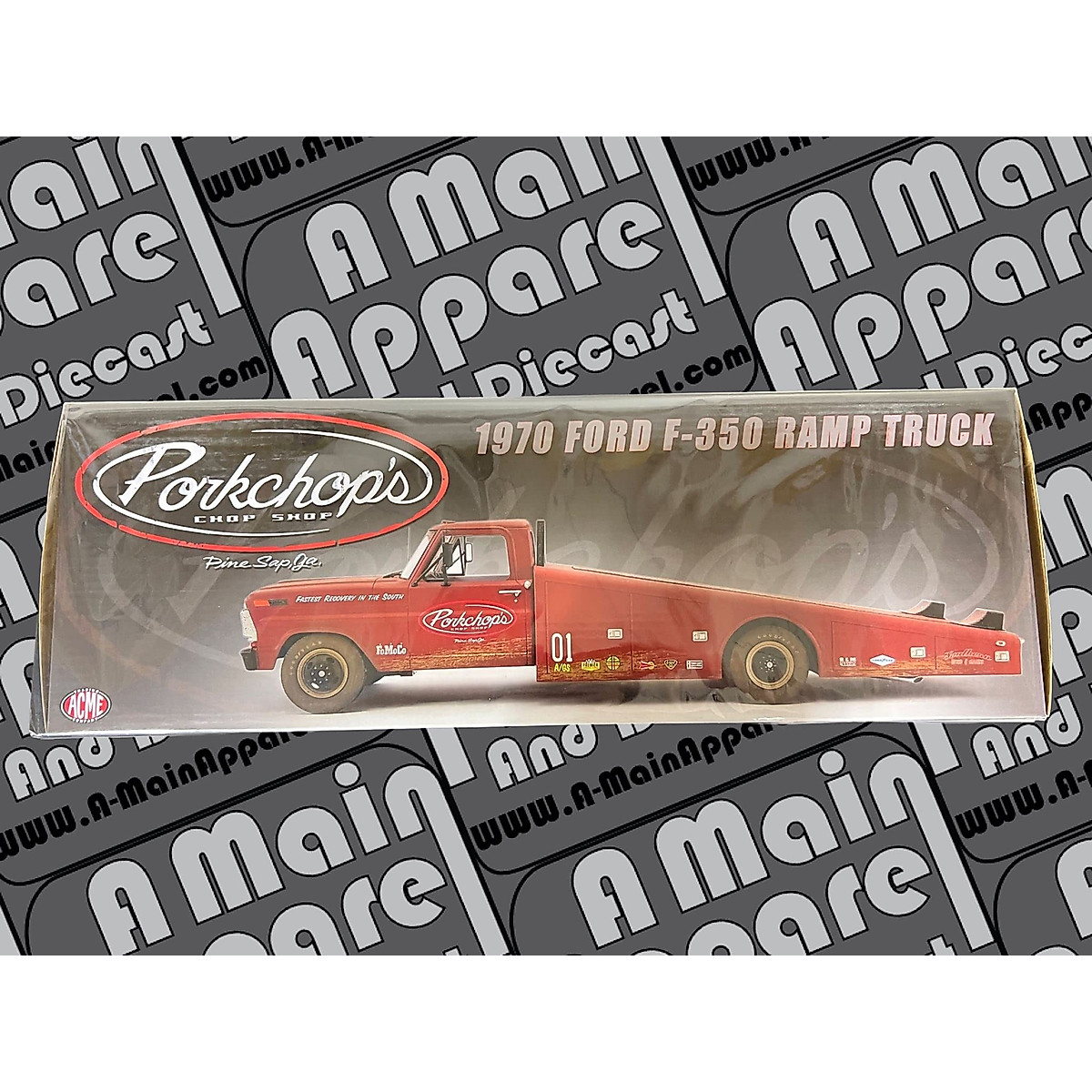 1970 F-350 Ramp Truck Red Primer (Rusted) Porkchop's Chop Shop 1/18 Diecast Model by Acme A1801416