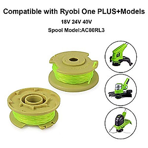 THTEN 0.080" 11ft Replacement Trimmer Spool Compatible Ryobi One Plus AC80RL3 for Ryobi 18v, 24v, and 40v Cordless Trimmers (6 Pack)