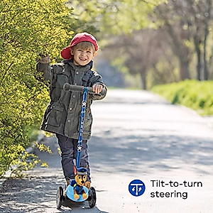 Paw Patrol Chase Kick Scooter for Kids, Self-Balancing 3 Wheeled Light Up Scooter with Extra Wide Anti-Slip Deck, Rear Brake, Lean to Steer, Lightweight Design, for Kids 3 and up, 75 LB Limit