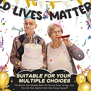 Fulmoon Pre Strung Old Lives Matter Banner 6.56 ft Funny Birthday Retirement Party Decorations 80th 70th 60th 50th Retirement Party Garland Bunting Decorations for Men Women (Glitter Black)