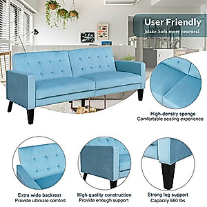 LTT Futon Sofa Bed, Loveseat Sofa Bed, Velvet Upholstered Modern Convertible Folding Futon Lounge Couch for Living Space, Apartment, and Dorm