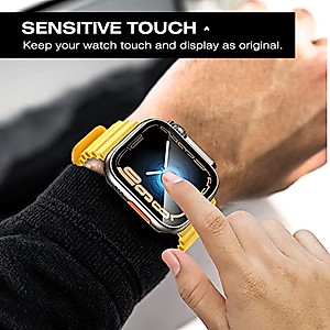 Tensea for Apple Watch Screen Protector Case Series SE 2nd SE 6 5 4 44mm【Apple Watch Ultra Style Case】, iWatch Protective Face Cover Look Like Ultra with Tempered Glass Film for Women Men (Titanium)