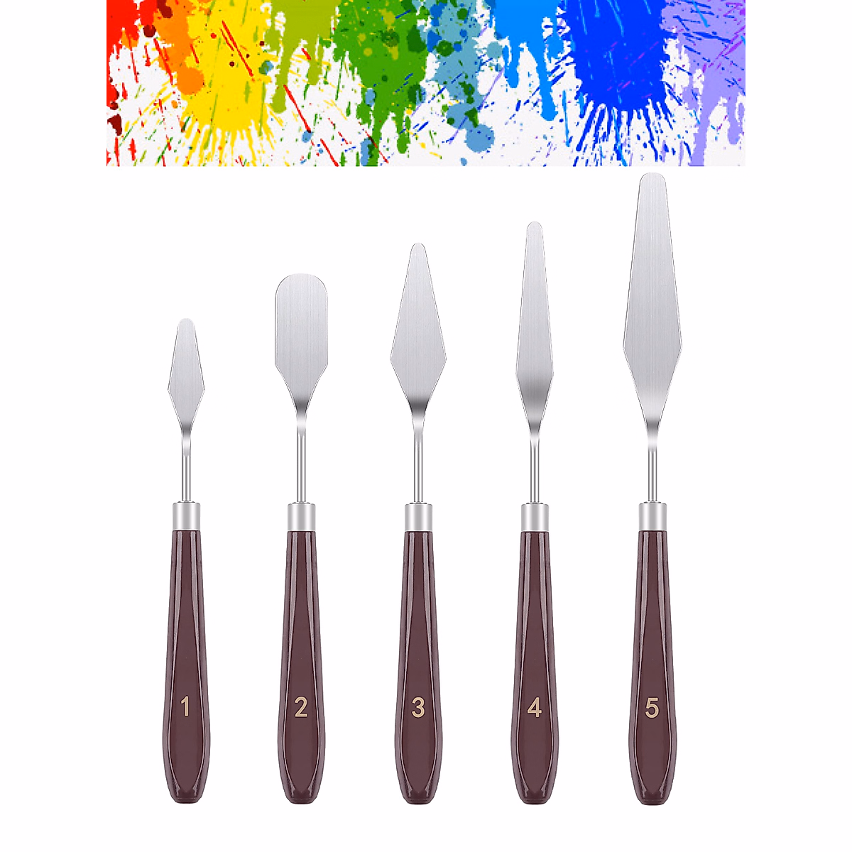 5 PCS Painting Knives Stainless Steel Spatula Palette Knife Oil Painting Accessories Color Mixing Set for Oil, Canvas, Acrylic Painting