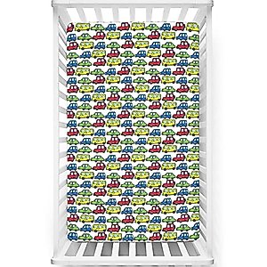 Car Themed Fitted Crib Sheet,Standard Crib Mattress Fitted Sheet Ultra Soft Material-Crib Mattress Sheet or Toddler Bed Sheet, 28“ x52“,Multicolor